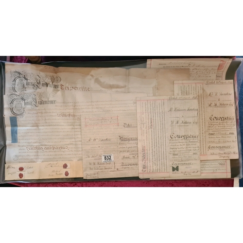 A fascinating collection of conveyancing Indentures on parchment and ...