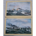 Two WW1 Naval scenes postcards.