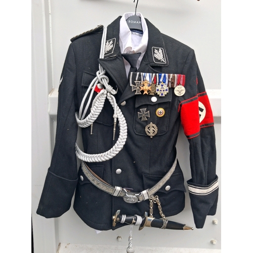 Reproduction WW2 SS officers tunic, medals, dagger etc