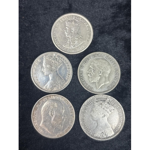 Five Florin coins including Queen Victoria gothic 1849 and 1886, Edward ...