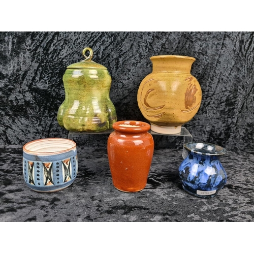 Five studio pottery pots. Possil Pottery Glasgow small salt glazed vase ...