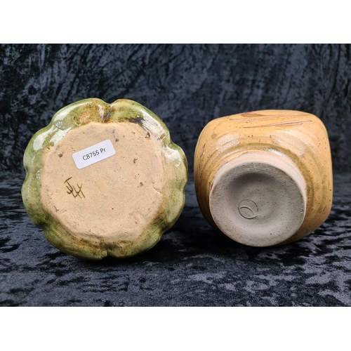 Five studio pottery pots. Possil Pottery Glasgow small salt glazed vase ...