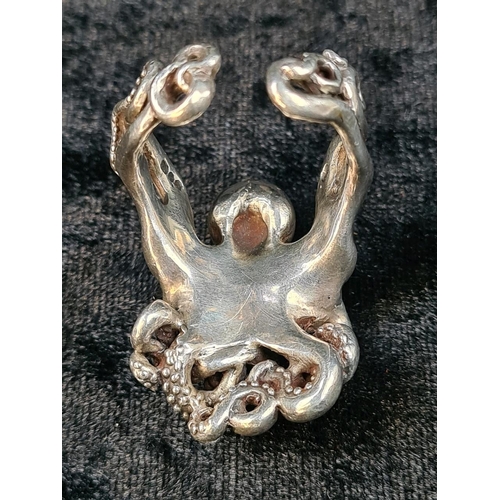 Tentacle-tastic silver octopus / kraken statement ring, approx size S ...