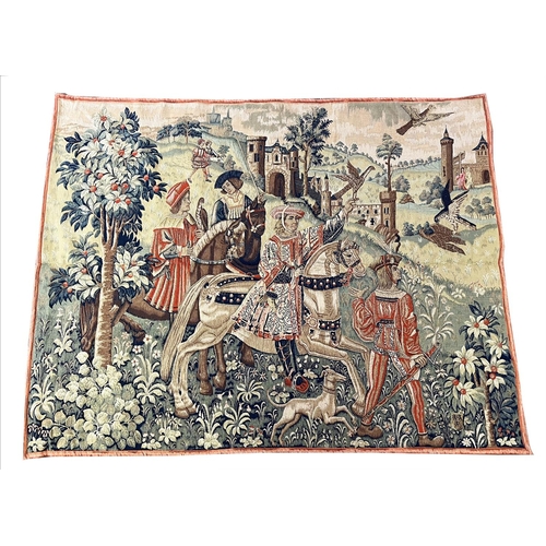TAPESTRY, depicting a medieval hunting scene, 127cm x 165cm.