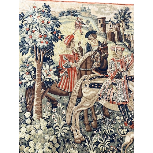 TAPESTRY, depicting a medieval hunting scene, 127cm x 165cm.