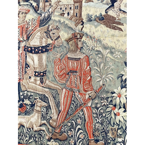 TAPESTRY, depicting a medieval hunting scene, 127cm x 165cm.