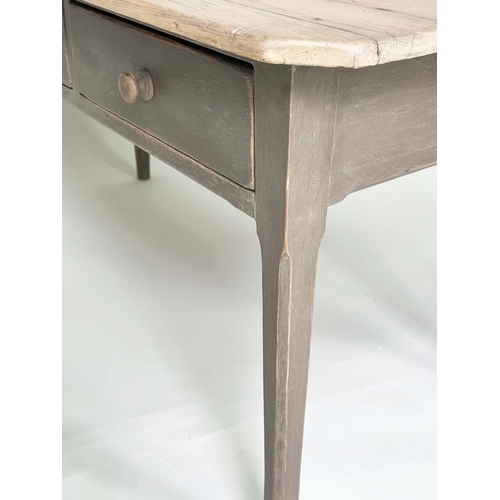 KITCHEN TABLE, vintage pine rectangular slatted with three frieze ...