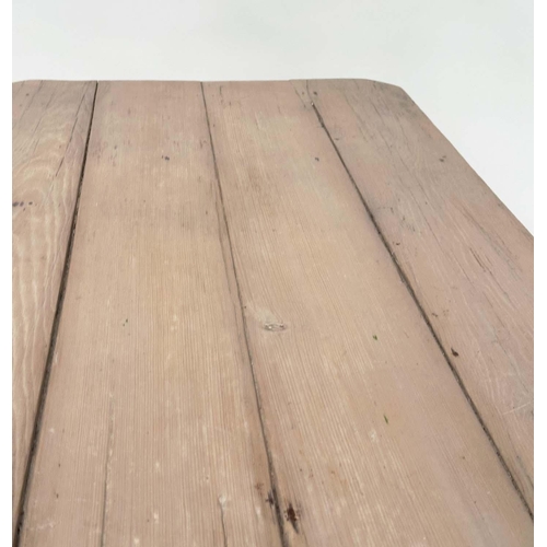 KITCHEN TABLE, vintage pine rectangular slatted with three frieze ...