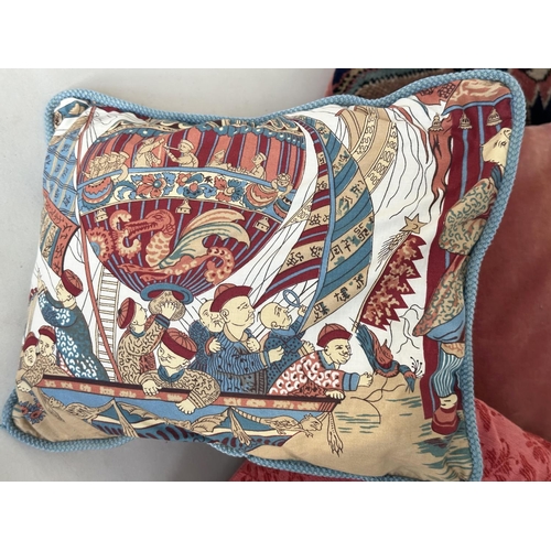 CUSHIONS, nine various including Turkoman woven, brocade tasselled and ...