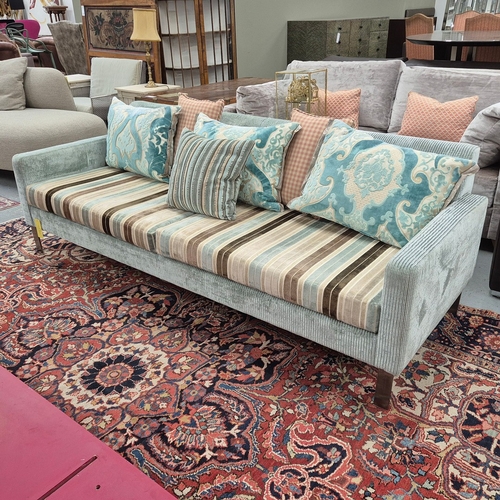 DESIGNERS GUILD SOFA. in light blue chenille with contrast striped seat ...