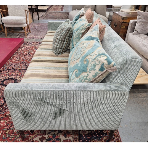 DESIGNERS GUILD SOFA. in light blue chenille with contrast striped seat ...