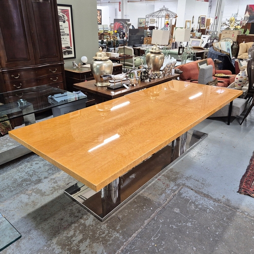 FENDI DINING TABLE. Wooden top on chrome pedestals and base 76cm H x ...