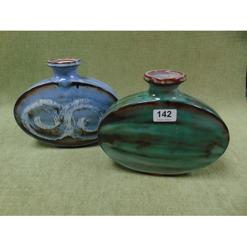 Matched pair of Llangollen studio pottery oval form moon flasks, each 8 ...