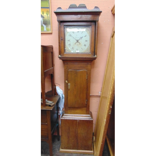 Antique oak longcase clock, R. Jones, Ruthin, having enamel face and ...