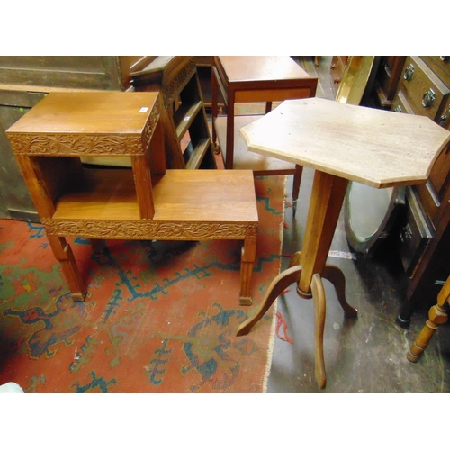 An oak centre table, together with a Balinese side table. (2)