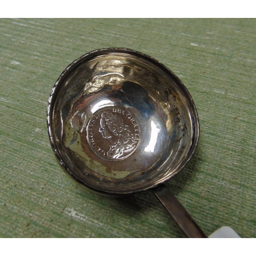 Bone handled toddy ladel, inset George II coin, 16.5" dia.
