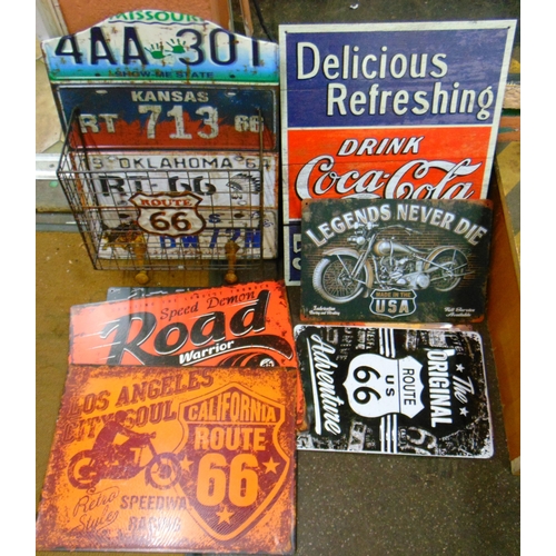Various reproduction enamel signs.