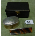 Cased silver mounted miniature comb and brush set.