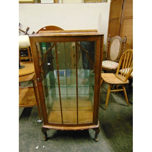Walnut veneered single door display cabinet, shelf lined interior and ...