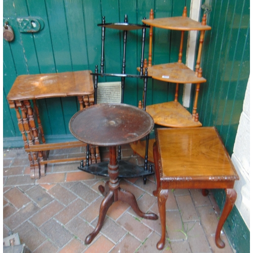 Country house parcel, nest of tables, oak tripod table, two wot nots ...