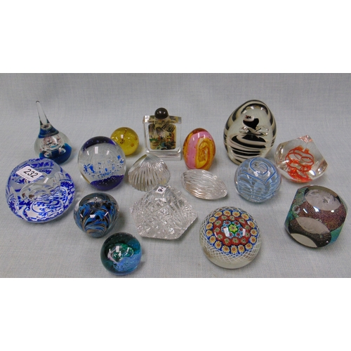 Collection of glass paperweights.