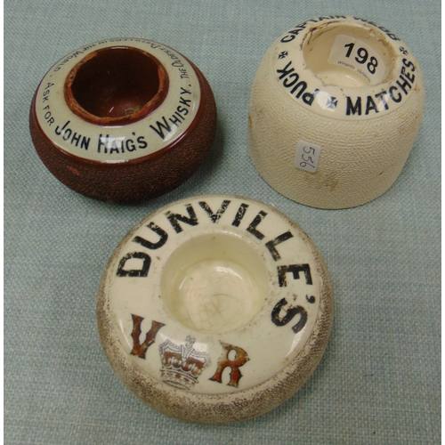 Carlton ware Puck Captain Webb match holder, John Haig example and a ...