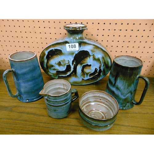Llangollen pottery vase , two tankards, etc.