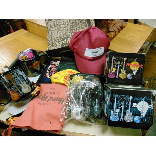 Box of Hard Rock cafe ephemera.