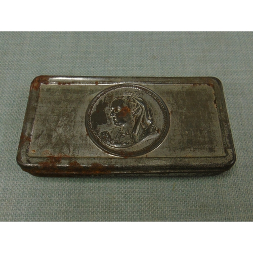 Antique 1900 Boar War, Queen Victoria chocolate tin and original contents.