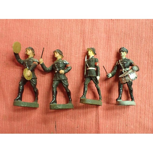 WW2 German elastolin, four SS bandsman Wartime German toy figures ...