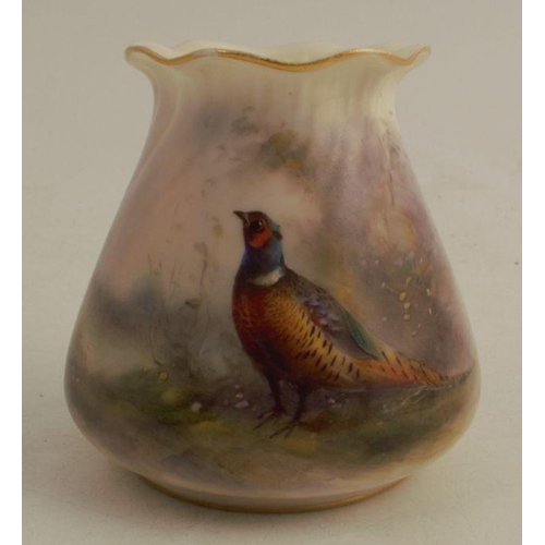 A Royal Worcester vase, decorated with pheasants by James Stinton ...