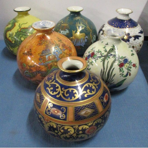 Six Wilton Ware onion shaped vases, all decorated with different ...