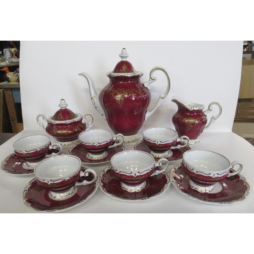 Weimar West German coffee set, in burgundy, gilt and white