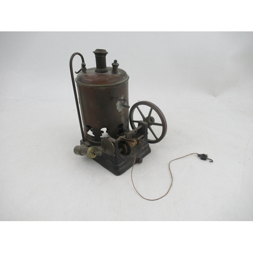 A vintage copper model, of a vertical steam engine, with brass piston ...