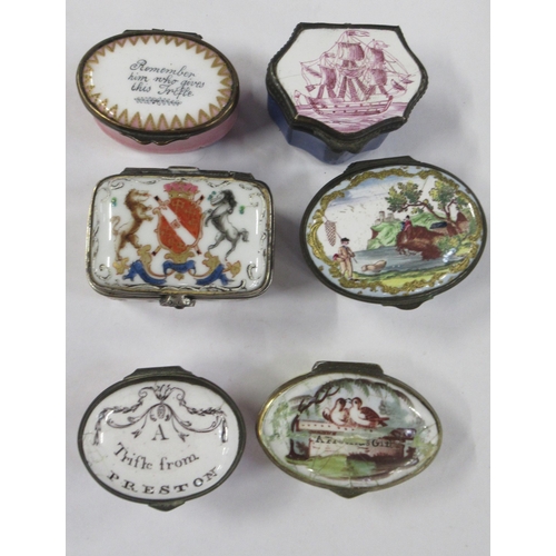 Five 19th century Bilston enamel boxes, together with a 20th century ...