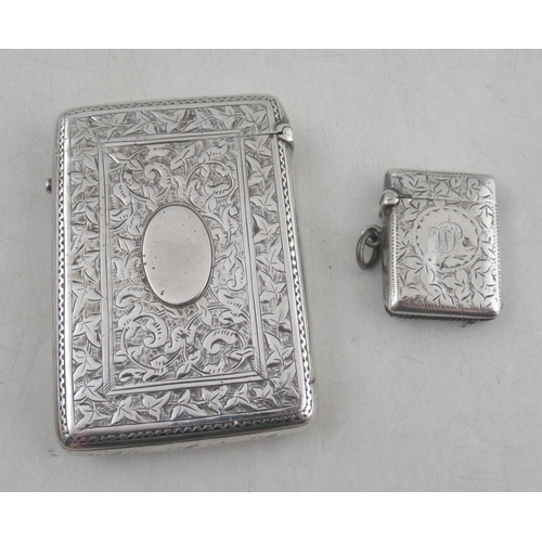 A silver case, together with a silver vesta case, both with engraved ...