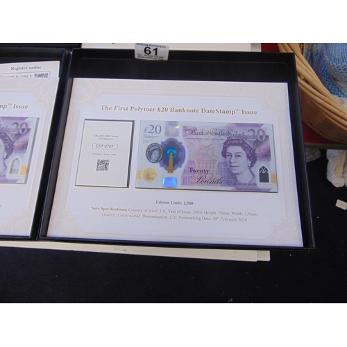 The first polymer £20 banknote date stamp