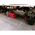 Qualcast electric mower, wheelbarrow & tools
