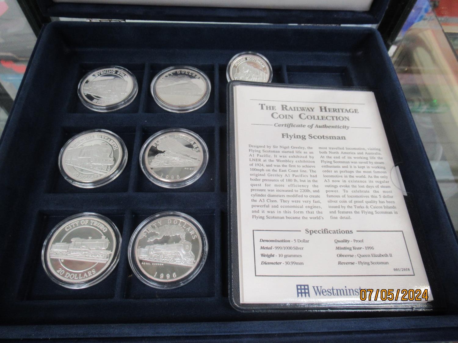 7 Fine silver coins from The Railway heritage coin collection