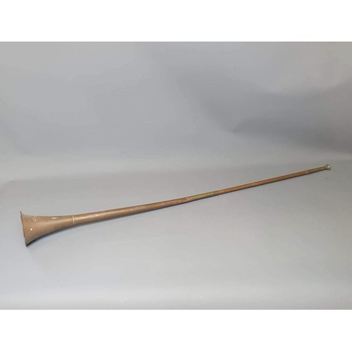 Brass and copper hunting horn, 120cm in length. Collection in person ...