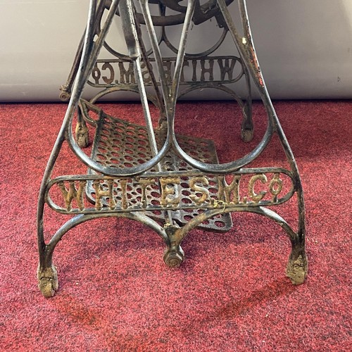 Whites antique cast iron sewing machine treadle base having later ...