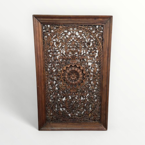 Very large Eastern carved hardwood pierced panel with central 'Lotus ...