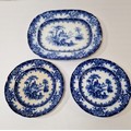 Three Pieces of 19th century Blue Flow Ware to include a Serving ...