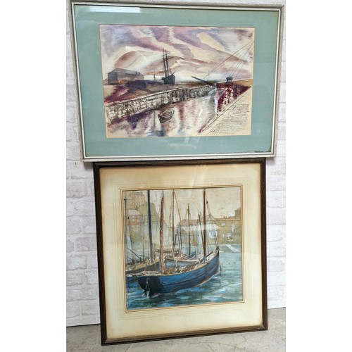 Two Original Artworks of Harbour Scenes signed, one Watercolour and ...