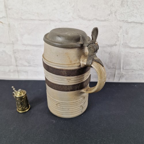 An Early Beer Stein, 1772 Saltglazed stein with pewter lid.` cracked ...