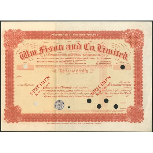 Great Britain: Wm. Fison and Co. Ltd., a specimen Preference Share ...