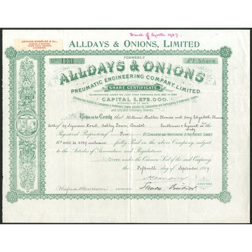 Great Britain: Alldays & Onions Ltd., £1 6% Cumulative and ...