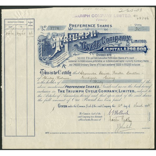 Great Britain: Triumph Cycle Co. Ltd., £1 preference shares, 19[35 ...