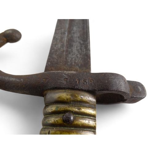 A 19th century French Chassepot bayonet - with a curved fullered blade ...
