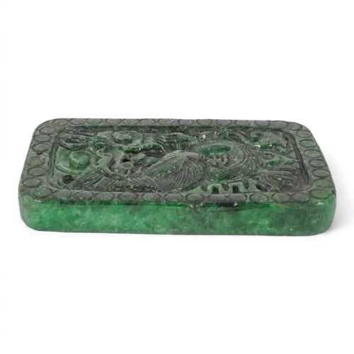 A 20th century Chinese carved jade panel - rectangular and decorated ...